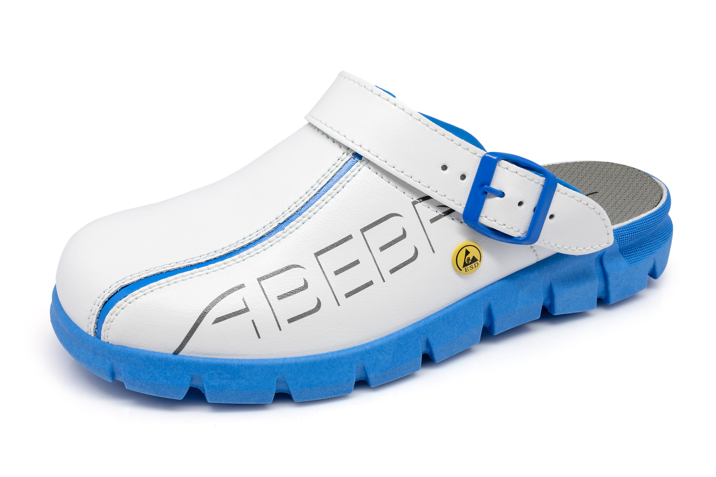 ABEBA ESD work shoe Dynamic, clog white/blue with ESD print, ESD ...