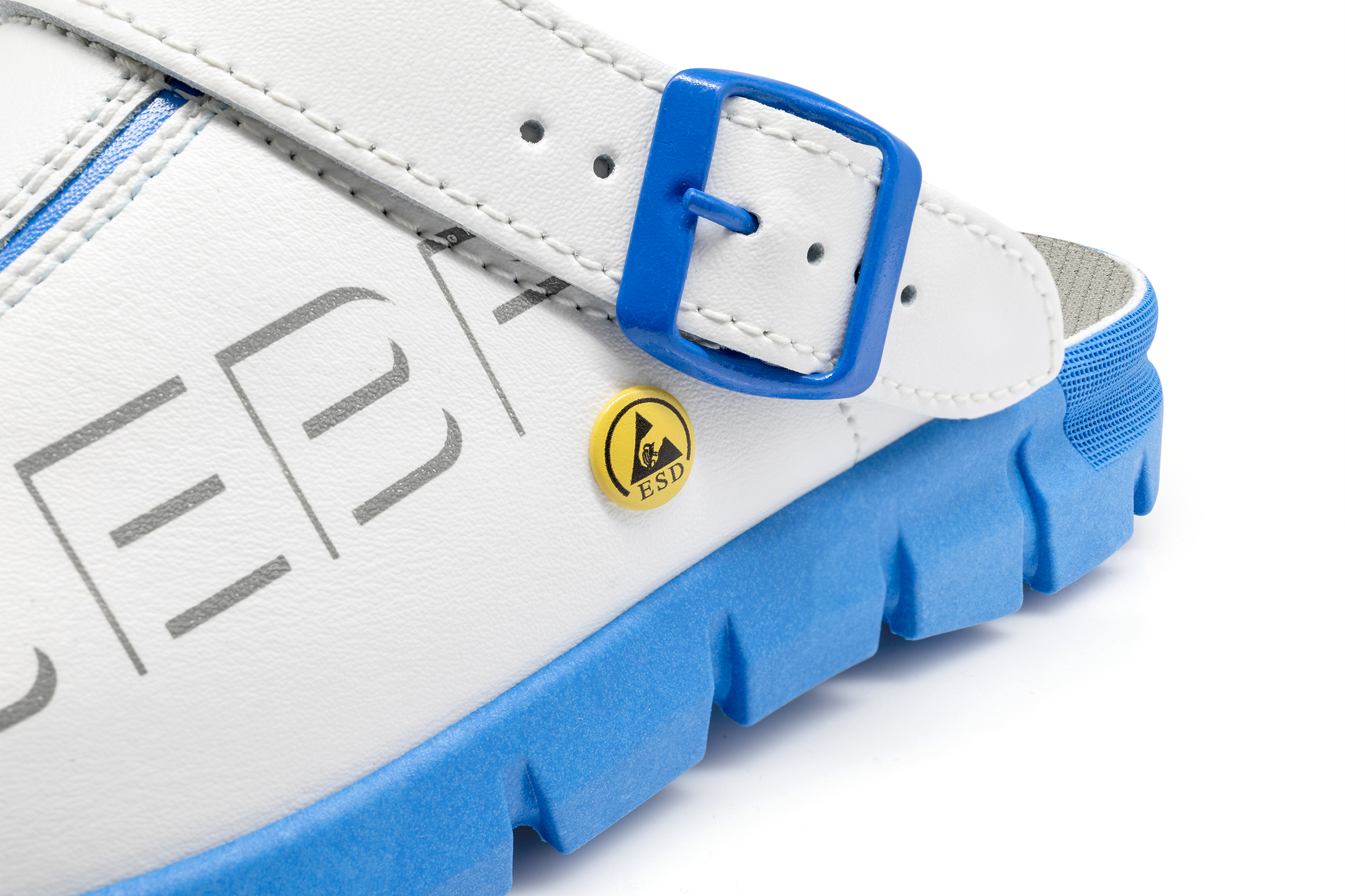 ABEBA ESD professional shoe Dynamic, clog white/blue with ESD print ...